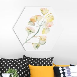 Bilderwelten Alu-Dibond Bild Hexagon Blumen weiss modern Aquarell - Frauenhaarfarn II - Pflanzen Wohnzimmer Schlafzimmer