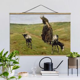 Stoffbild mit Posterleisten Max Liebermann - Frau mit Geißen