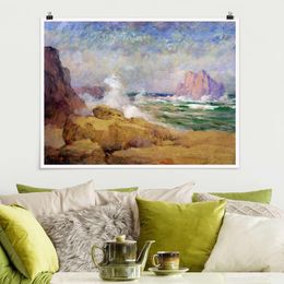 Bilderwelten Poster Strand bunt Illustration matt gl&auml;nzend selbstklebend - Ozean an der Bucht Malerei - Landschaft Wohnzimmer Schlafzimmer