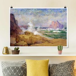 Bilderwelten Poster Strand bunt Illustration matt gl&auml;nzend selbstklebend - Ozean an der Bucht Malerei - Landschaft Wohnzimmer Schlafzimmer
