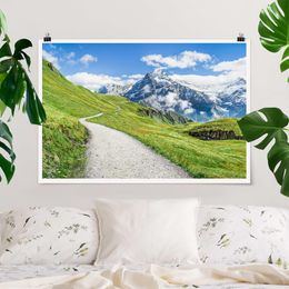 Bilderwelten Poster Natur gr&uuml;n Motiv matt gl&auml;nzend selbstklebend - Grindelwald Panorama - Schweiz Wohnzimmer Schlafzimmer