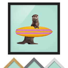 Bilderwelten Bild mit Rahmen Kinderzimmer Otter mit Surfbrett Poster FineArt Wandbilder Kunstdruck 4 Rahmen-Farben