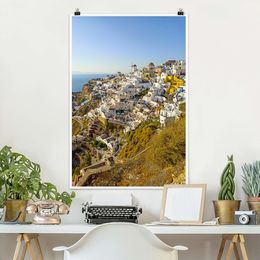 Bilderwelten Poster Natur bunt Motiv matt gl&auml;nzend selbstklebend - Oia auf Santorini - Landschaft Wohnzimmer Schlafzimmer