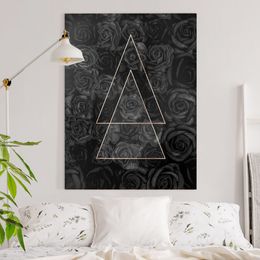 Leinwandbild Schwarze Rosen mit goldenen Dreiecken