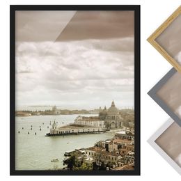 Bilderwelten Bild mit Rahmen Lagune von Venedig - gerahmte Wandbilder Print Vintage Skyline Stadt Wohnzimmer Schlafzimmer Bad Badezimmer K&uuml;che Flur Esszimmer Beige