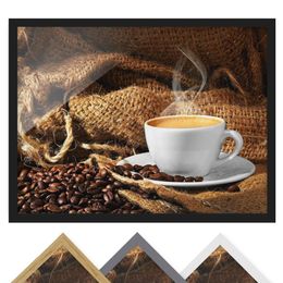 Bilderwelten Bild mit Rahmen Kulinarisch braun Motiv inkl. Rahmung - Kaffee am Morgen - Kaffee K&uuml;che
