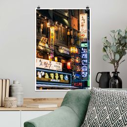 Bilderwelten Poster Stadt bunt Motiv matt gl&auml;nzend selbstklebend - Neonreklame - Architektur Wohnzimmer Schlafzimmer