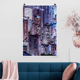 Bilderwelten Poster Stadt grau Motiv matt gl&auml;nzend selbstklebend - Hongkong Lichtermeer - Asia Wohnzimmer Schlafzimmer