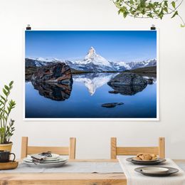 Bilderwelten Poster Natur blau Motiv matt gl&auml;nzend selbstklebend - Stellisee vor dem Matterhorn - Schweiz Wohnzimmer Schlafzimmer