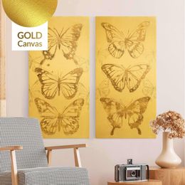 Leinwandbild - Wandbilder - Bilderwand - 2teilig Schmetterlingskompositionen Gold