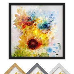 Blumen Bild mit Rahmen Aquarell Blumen Sonnenblumen