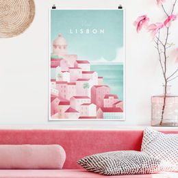 Bilderwelten Poster originell rosa Vintage matt gl&auml;nzend selbstklebend - Reiseposter - Lissabon - Architektur Wohnzimmer Schlafzimmer