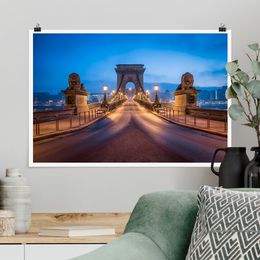 Poster Kettenbr&uuml;cke in Budapest bei Nacht