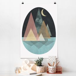 Bilderwelten Poster Abstrakt Utopische Landschaft - Mond - Posterdruck Hochformat - Wandbilder & Wandposter bis XXL für Wohnzimmer Schlafzimmer