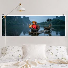 Bilderwelten Poster Natur blau Motiv matt gl&auml;nzend selbstklebend - Kormoranfischer am Abend - Asia Wohnzimmer Schlafzimmer