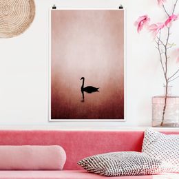 Bilderwelten Poster Natur rot modern matt gl&auml;nzend selbstklebend - Schwan im Sonnenuntergang - Sonnenuntergang Wohnzimmer Schlafzimmer