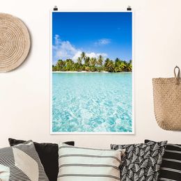 Bilderwelten Poster Strand t&uuml;rkis Tropisch matt gl&auml;nzend selbstklebend - Crystal Clear Water - Karibik Wohnzimmer Schlafzimmer