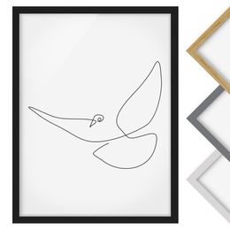 Bilderwelten Bild mit Rahmen Tiere schwarz weiss Line Art inkl. Rahmung - Taube Line Art - V&ouml;gel Wohnzimmer Schlafzimmer