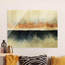 Bilderwelten Glasbild originell Abstrakt gold Aquarell - Goldener Horizont Aquarell - Deko Wohnzimmer Schlafzimmer
