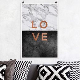 Bilderwelten Poster schwarz weiss modern matt gl&auml;nzend selbstklebend - Love Kupfer und Marmor - Worte Jugendzimmer