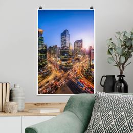 Bilderwelten Poster Stadt orange Motiv matt gl&auml;nzend selbstklebend - Stadtlichter von Gangnam - Architektur Wohnzimmer Schlafzimmer