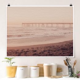Bilderwelten Poster Strand rosa Motiv matt gl&auml;nzend selbstklebend - Kalifornien Halbmond K&uuml;ste - Meerblick Wohnzimmer Schlafzimmer