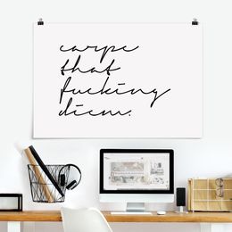 Bilderwelten Poster Spr&uuml;che schwarz weiss modern matt gl&auml;nzend selbstklebend - Carpe Diem Kalligrafie - Spr&uuml;che Wohnzimmer Schlafzimmer