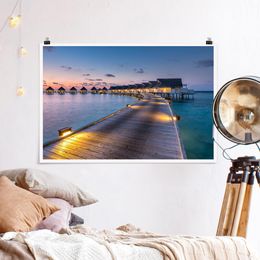 Bilderwelten Poster Strand orange Motiv matt gl&auml;nzend selbstklebend - Sonnenuntergang im Paradies - Sonnenuntergang Wohnzimmer Schlafzimmer
