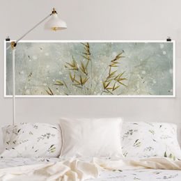 Bilderwelten Poster Blumen grau Landhaus matt gl&auml;nzend selbstklebend - Zarte Zweige im Winternebel - Gr&auml;ser Wohnzimmer Schlafzimmer
