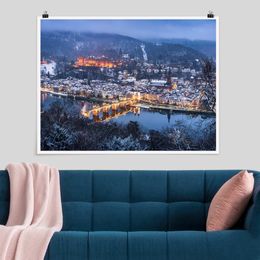 Bilderwelten Poster Stadt blau Motiv matt gl&auml;nzend selbstklebend - Winterliches Heidelberg - Architektur Wohnzimmer Schlafzimmer