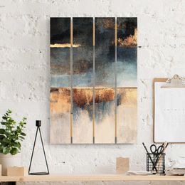 Holzbild Plankenoptik Abstraktes Seeufer in Gold