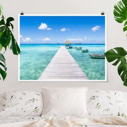 Bilderwelten Poster Strand t&uuml;rkis Tropisch matt gl&auml;nzend selbstklebend - Urlaub in den Tropen - Karibik Wohnzimmer Schlafzimmer