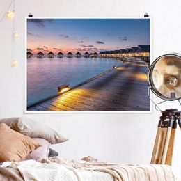 Bilderwelten Poster Strand orange Motiv matt gl&auml;nzend selbstklebend - Sonnenuntergang im Paradies - Sonnenuntergang Wohnzimmer Schlafzimmer