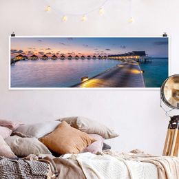 Bilderwelten Poster Strand orange Motiv matt gl&auml;nzend selbstklebend - Sonnenuntergang im Paradies - Sonnenuntergang Wohnzimmer Schlafzimmer