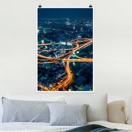 Bilderwelten Poster Stadt blau Motiv matt gl&auml;nzend selbstklebend - Eine Nacht in Bangkok - Asia Wohnzimmer Schlafzimmer