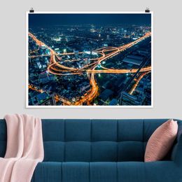 Bilderwelten Poster Stadt blau Motiv matt gl&auml;nzend selbstklebend - Eine Nacht in Bangkok - Asia Wohnzimmer Schlafzimmer