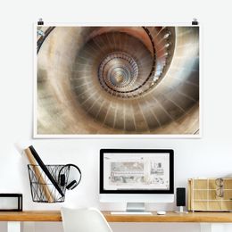 Bilderwelten Poster Stadt beige Motiv matt gl&auml;nzend selbstklebend - Spiralf&ouml;rmiger Treppenaufgang in Chicago - Architektur Wohnzimmer Schlafzimmer