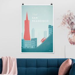 Bilderwelten Poster originell t&uuml;rkis Vintage matt gl&auml;nzend selbstklebend - Reiseposter - San Francisco - Architektur Wohnzimmer Schlafzimmer