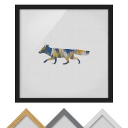 Bilderwelten Bild mit Rahmen Tiere grau modern inkl. Rahmung - Fuchs in Blau und Gelb - Deko Jugendzimmer