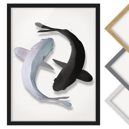 Bilderwelten Bild mit Rahmen Tiere schwarz weiss Digital Art inkl. Rahmung - Fische Ying & Yang - Fische Wohnzimmer Schlafzimmer