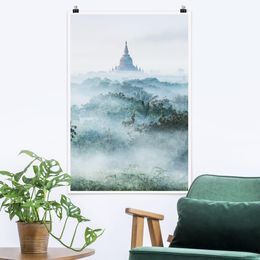 Poster Morgennebel &uuml;ber dem Dschungel von Bagan
