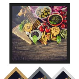 Bilderwelten Bild mit Rahmen Kulinarisch bunt Motiv Holzoptik - Pasta - Deko K&uuml;che