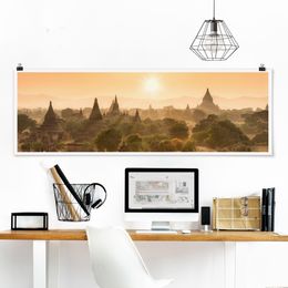 Bilderwelten Poster Natur orange Motiv matt gl&auml;nzend selbstklebend - Sonnenuntergang &uuml;ber Bagan - Asia Wohnzimmer Schlafzimmer