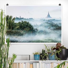 Bilderwelten Poster Wald gr&uuml;n Motiv matt gl&auml;nzend selbstklebend - Morgennebel &uuml;ber dem Dschungel von Bagan - Asia Wohnzimmer Schlafzimmer