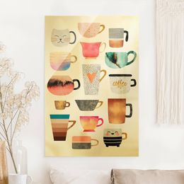 Glasbild Bunte Tassen mit Gold