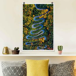 Bilderwelten Poster Natur gr&uuml;n Motiv matt gl&auml;nzend selbstklebend - Serpentine im Transsilvanischen Wald - Landschaft Wohnzimmer Schlafzimmer