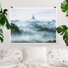 Poster Morgennebel &uuml;ber dem Dschungel von Bagan