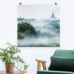 Poster Morgennebel &uuml;ber dem Dschungel von Bagan