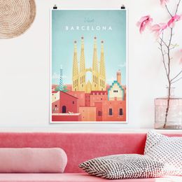 Bilderwelten Poster originell rot Vintage matt glänzend selbstklebend - Reiseposter - Barcelona - Architektur Wohnzimmer Schlafzimmer