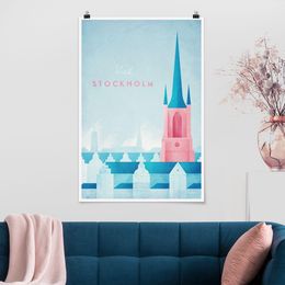 Bilderwelten Poster originell blau Vintage matt gl&auml;nzend selbstklebend - Reiseposter - Stockholm - Architektur Wohnzimmer Schlafzimmer
